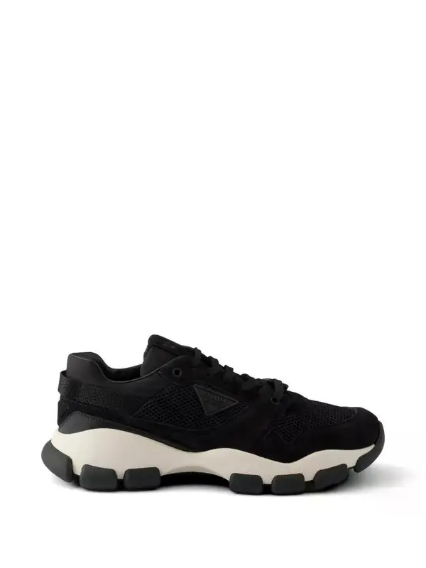 Prada Mesh And Suede Lace-up Sneakers - Black