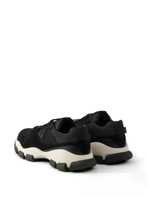 Prada Mesh And Suede Lace-up Sneakers - Black
