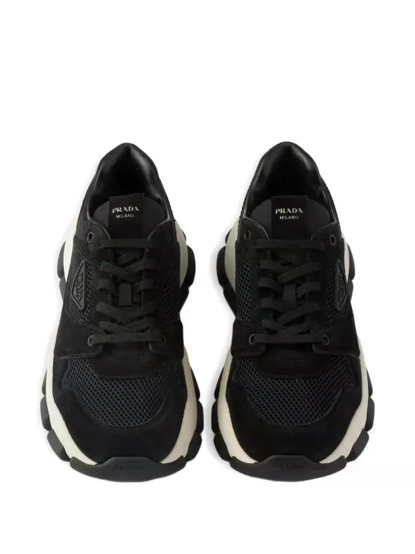 Prada Mesh And Suede Lace-up Sneakers - Black