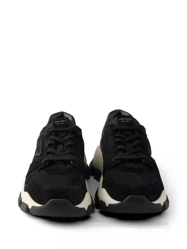 Prada Mesh And Suede Lace-up Sneakers - Black