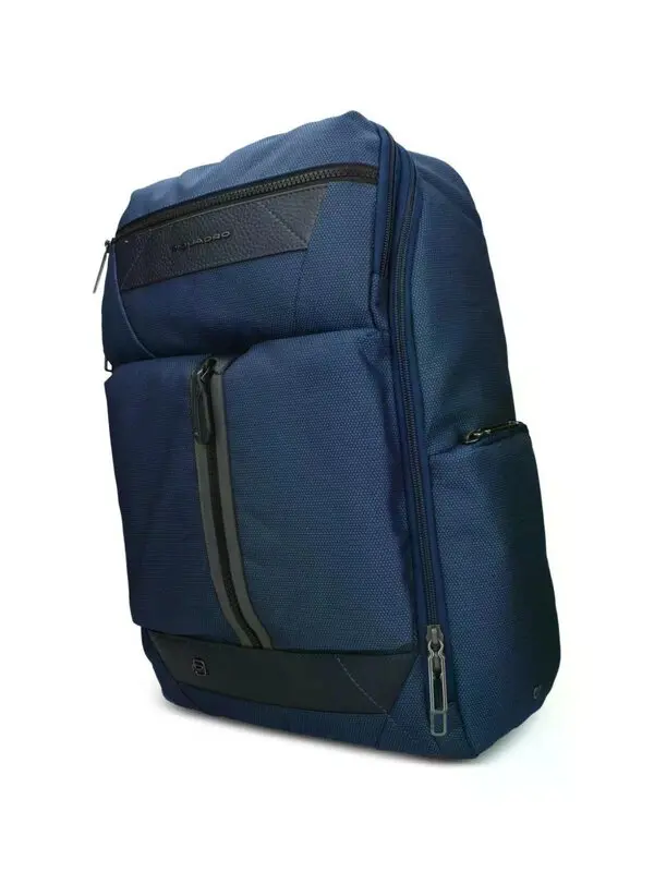 PIQUADRO Leather-trimmed Textured Backpack - Blue