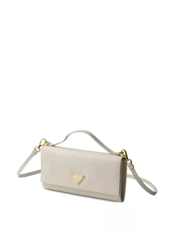 Prada Saffiano Leather Wallet With Shoulder Strap - Neutrals