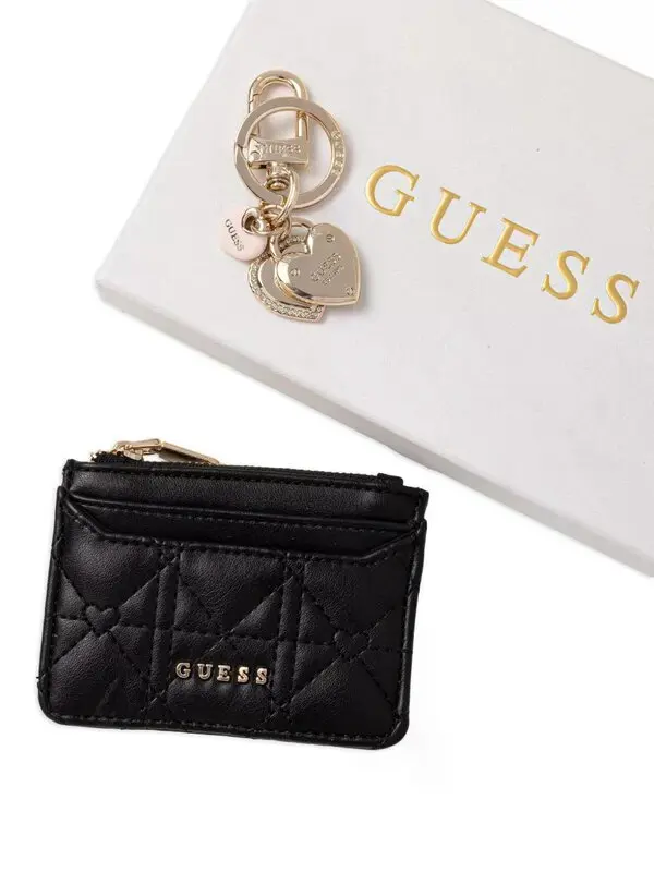 Guess Quilted Cardholder And Keychain Set - Black