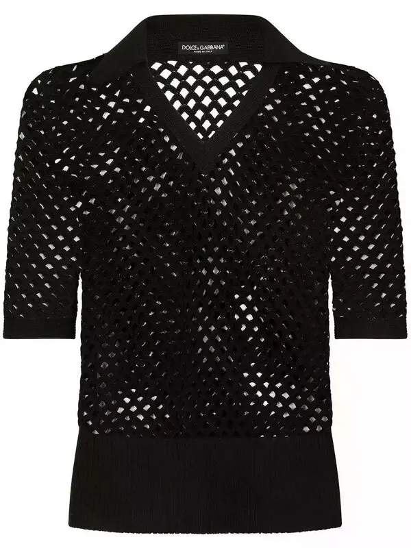Dolce & Gabbana Open-knit Cotton Polo Shirt With Cut-out Detailing