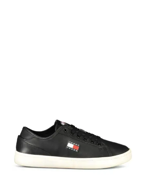 Tommy Hilfiger Logo-patch Leather Sneakers - Black