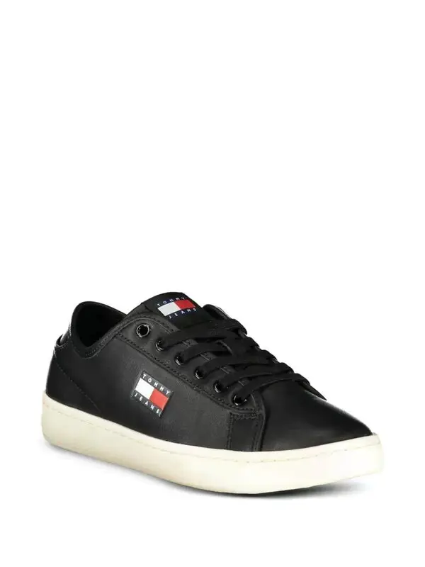 Tommy Hilfiger Logo-patch Leather Sneakers - Black