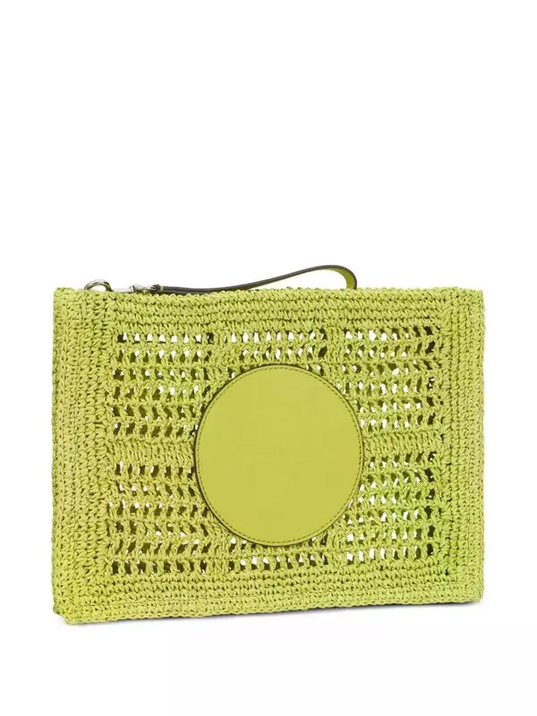 Tory Burch Ella Logo-patch Woven Clutch - Green