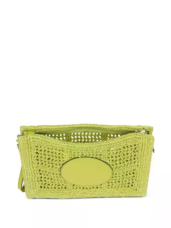 Tory Burch Ella Logo-patch Woven Clutch - Green