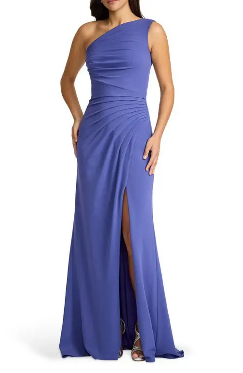 Tadashi Shoji Pleated One-shoulder Crepe Gown - Violet