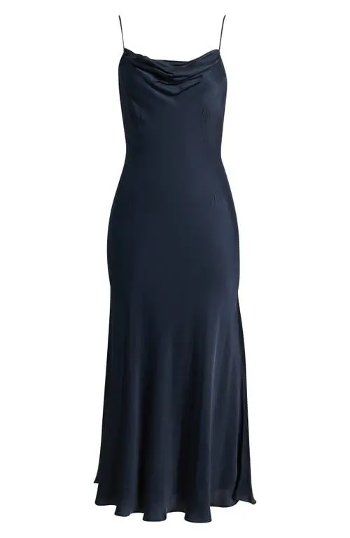 French Connection Oona Strappy Satin Midi Dress - Marine