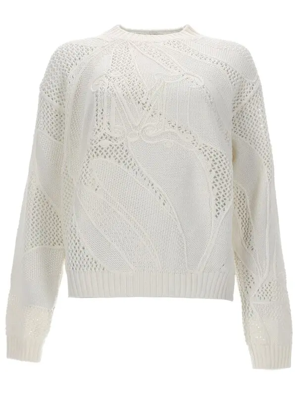 Max Mara Embroidered Cotton Knit Top - White