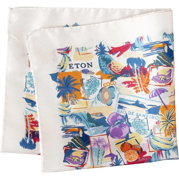 Eton Postcard Silk Twill Pocket Square - White
