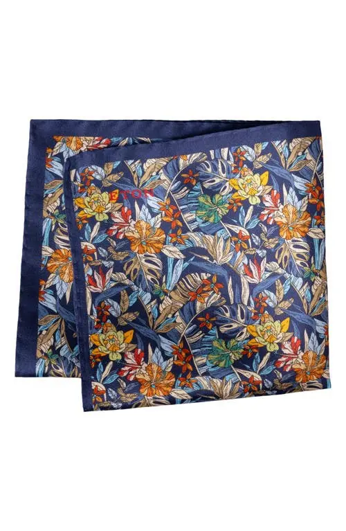 Eton Tropical Print Silk Pocket Square - Navy
