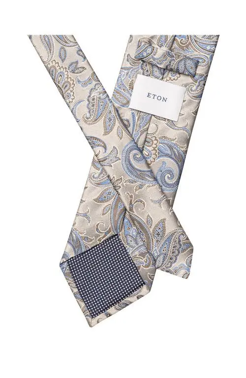 Eton Paisley Silk Neck Tie - Light Grey