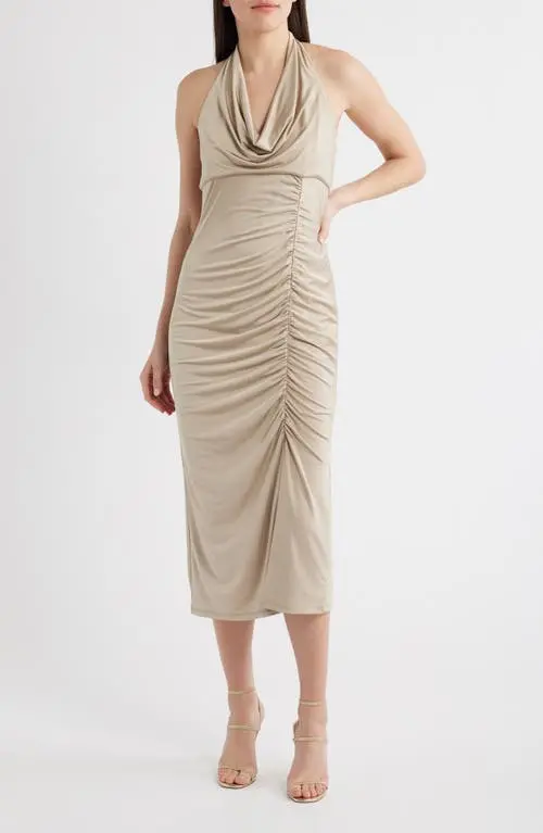 Julia Jordan Ruched Halter Neck Midi Dress - Gold