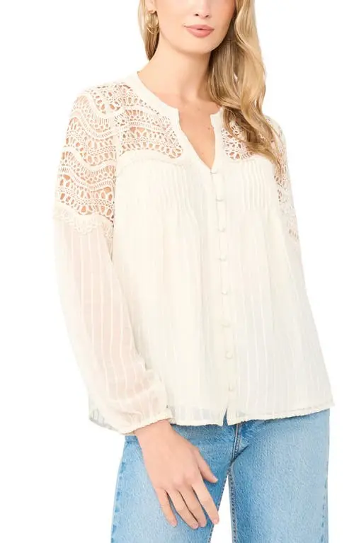 Vince Camuto Lace Trim Pintuck Blouse - New Ivory