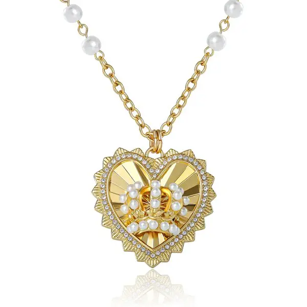 Juicy Couture Heart Crown Pendant Necklace - Gold Tone