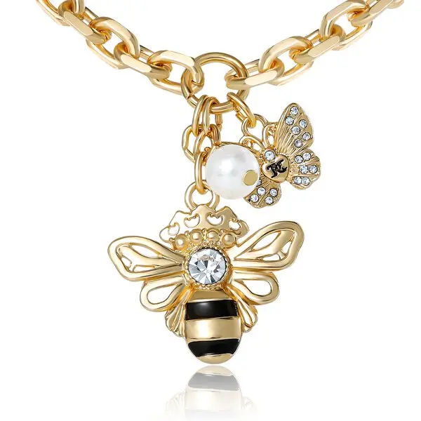 Juicy Couture Charm Cluster Bee Necklace - Goldtone