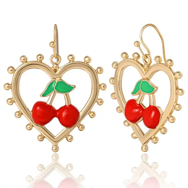 Juicy Couture Cherry Heart Drop Earrings - Goldtone