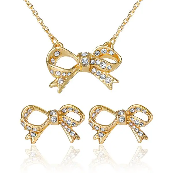 Juicy Couture Pavé Bow Necklace & Stud Earring Set - Gold Tone