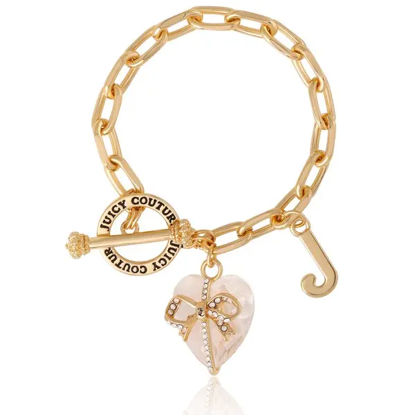 Juicy Couture Heart Stone And J Charm Bracelet - Gold Tone