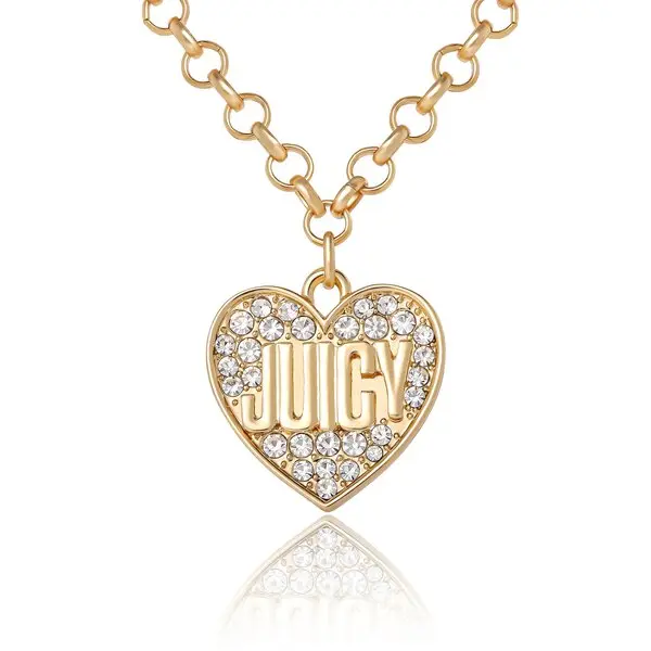 Juicy Couture Heart Logo Pendant Necklace - Gold Tone