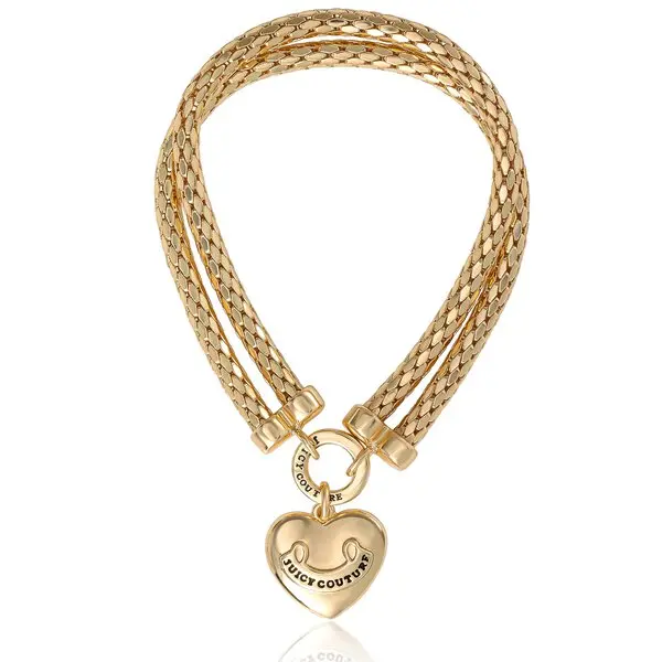 Juicy Couture Layered Heart And Key Pendant Necklace - Gold Tone