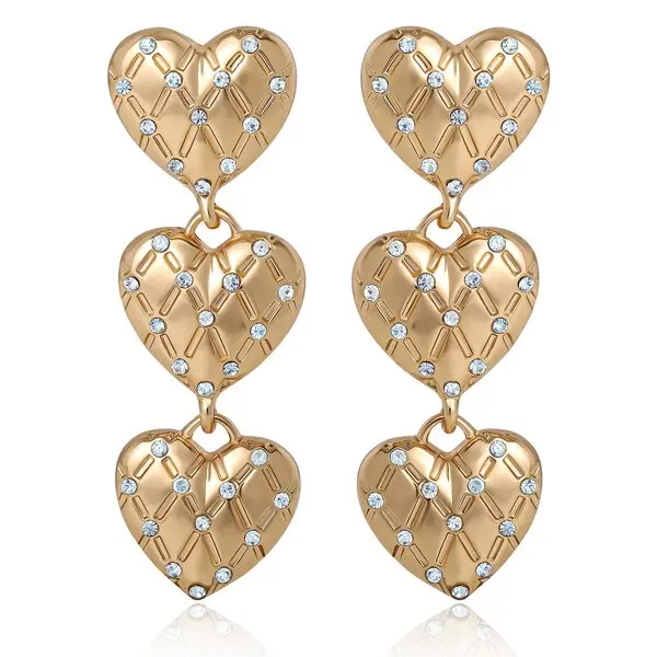 Juicy Couture Triple Heart Drop Earrings - Yellow Gold