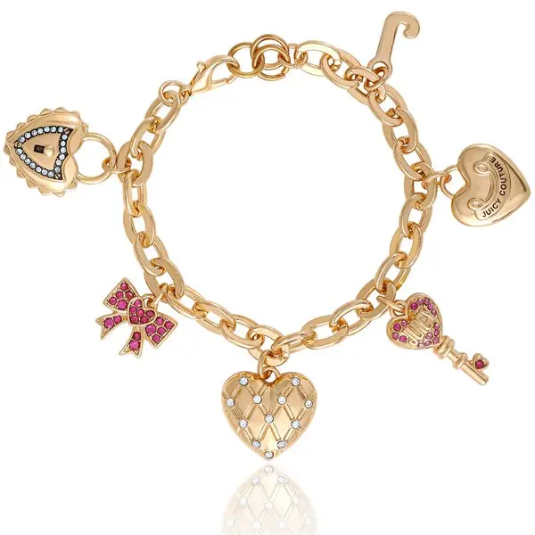 Juicy Couture Heart & Key Charm Bracelet - Goldtone