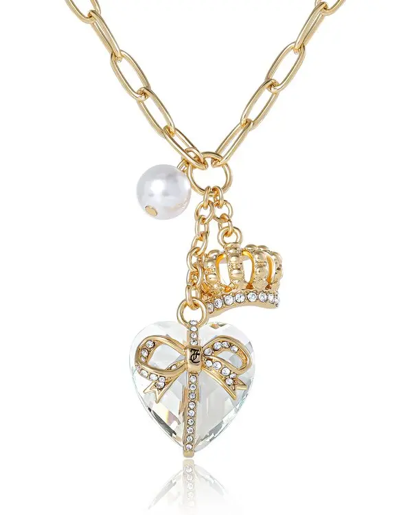 Juicy Couture Heart, Crown, Pearl Charm Cluster Necklace - Multi