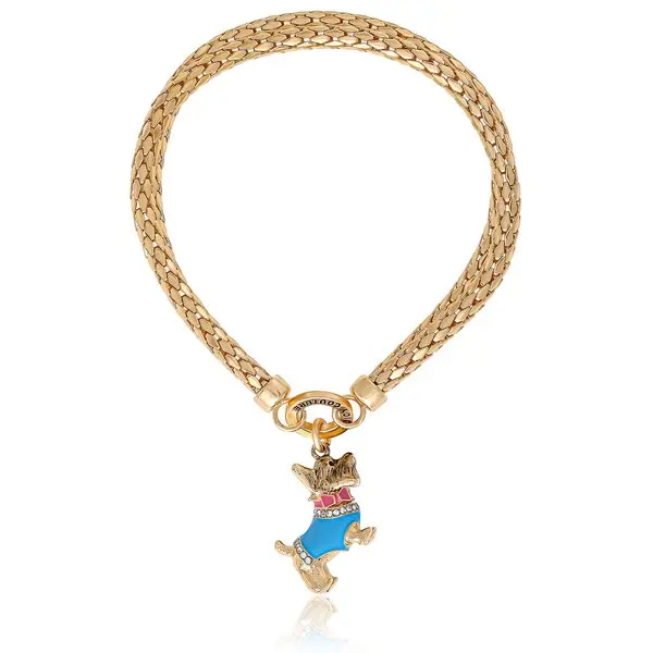 Juicy Couture Double Chain Bracelet With Dog Charm - Gold Tone