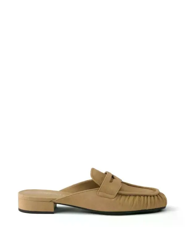 Prada Suede Mules With Lettering Logo - Neutrals