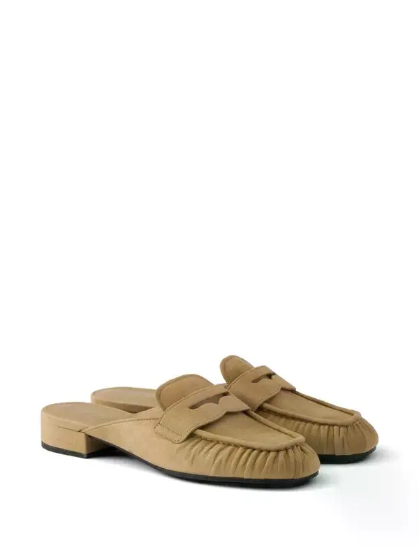 Prada Suede Mules With Lettering Logo - Neutrals