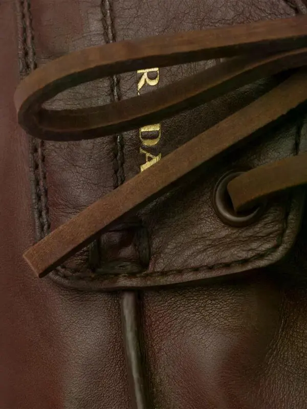Prada Antiqued Leather Boat Shoes - Brown