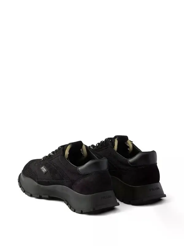 Prada Mesh And Suede Lace-up Sneakers - Black