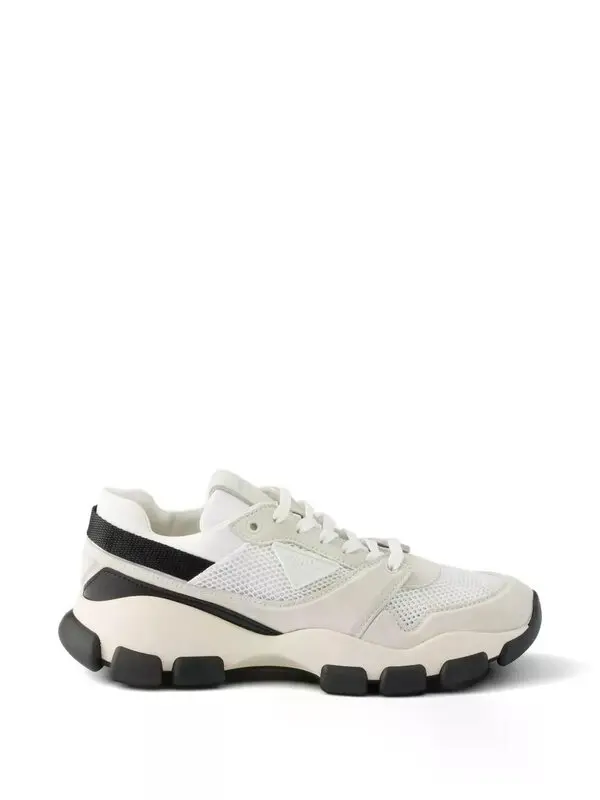 Prada Mesh And Suede Lace-up Sneakers - Neutrals