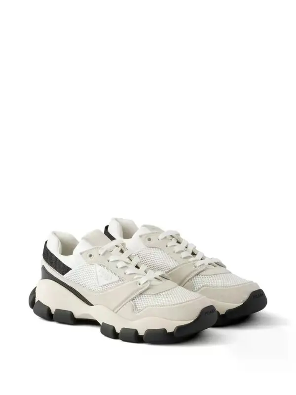 Prada Mesh And Suede Lace-up Sneakers - Neutrals
