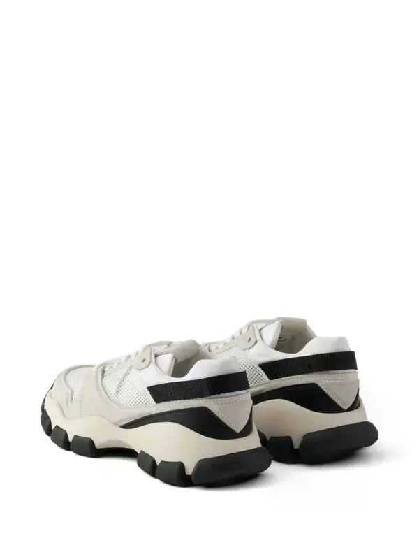 Prada Mesh And Suede Lace-up Sneakers - Neutrals
