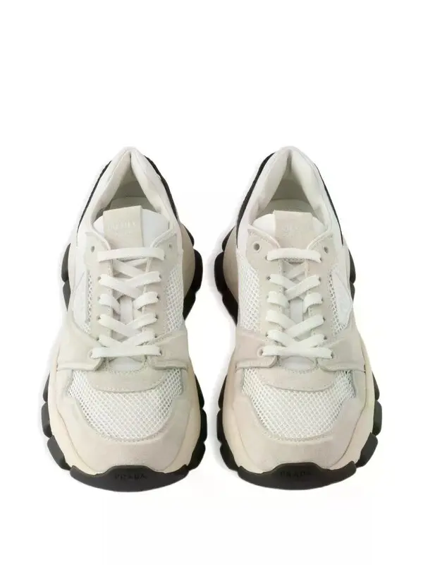 Prada Mesh And Suede Lace-up Sneakers - Neutrals