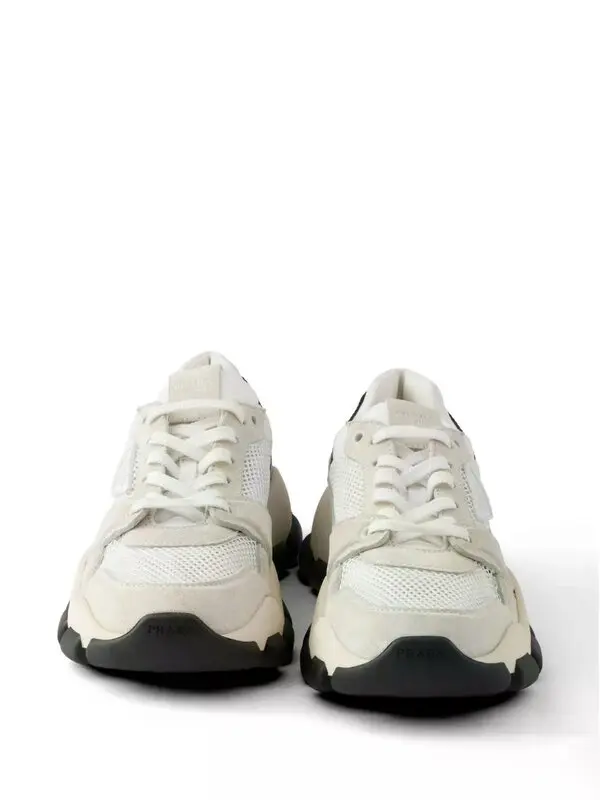 Prada Mesh And Suede Lace-up Sneakers - Neutrals