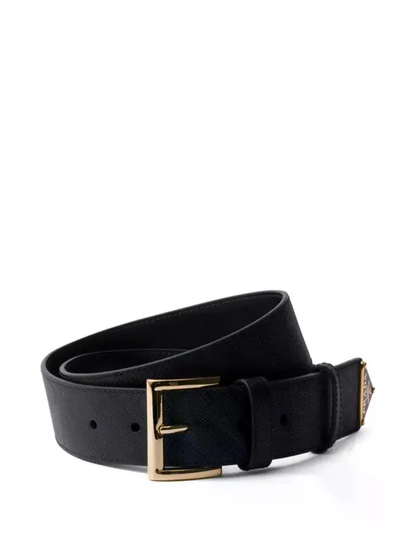 Prada Saffiano Leather Belt With Metal Triangle Logo - Black