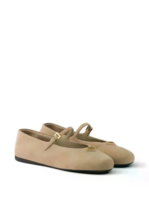 Prada Suede Ballerinas With Enamelled Triangle Logo - Neutrals
