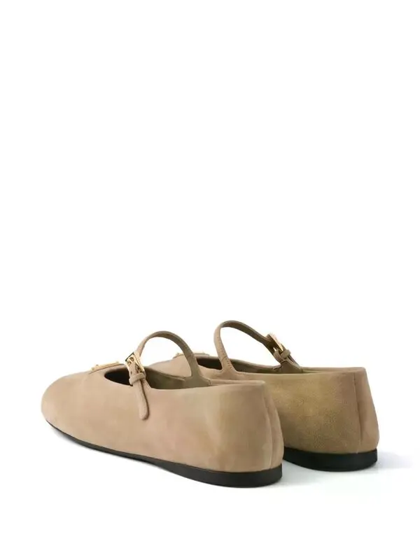 Prada Suede Ballerinas With Enamelled Triangle Logo - Neutrals