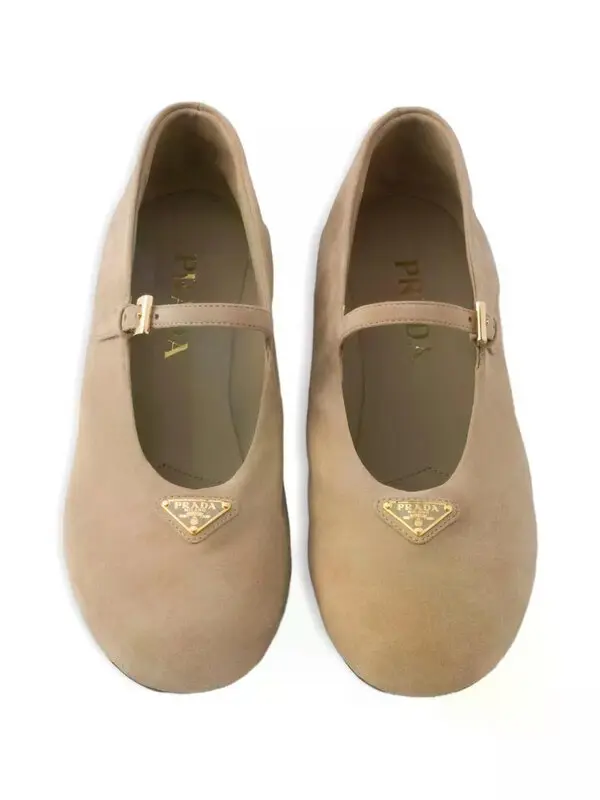 Prada Suede Ballerinas With Enamelled Triangle Logo - Neutrals