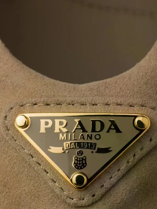 Prada Suede Ballerinas With Enamelled Triangle Logo - Neutrals