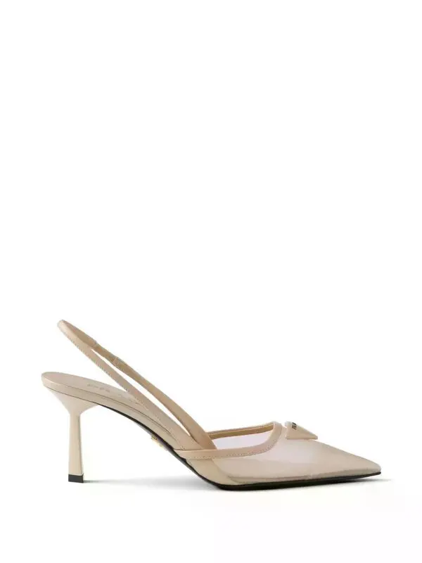 Prada Mesh Fabric Slingback Pumps With Geometric Heel