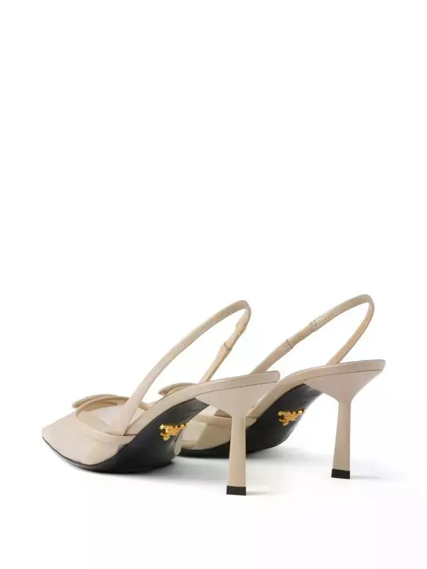 Prada Mesh Fabric Slingback Pumps With Geometric Heel