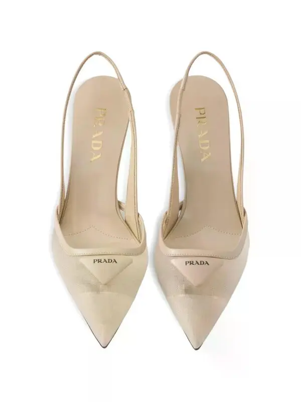 Prada Mesh Fabric Slingback Pumps With Geometric Heel