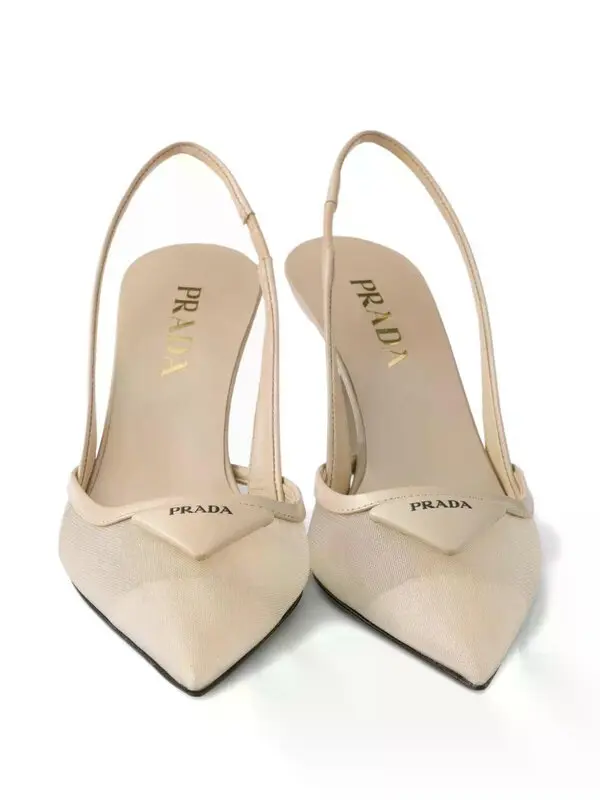 Prada Mesh Fabric Slingback Pumps With Geometric Heel