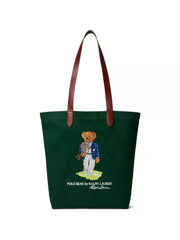 Polo Ralph Lauren Leather Trimmed Twill Shopper Tote Bag - Green